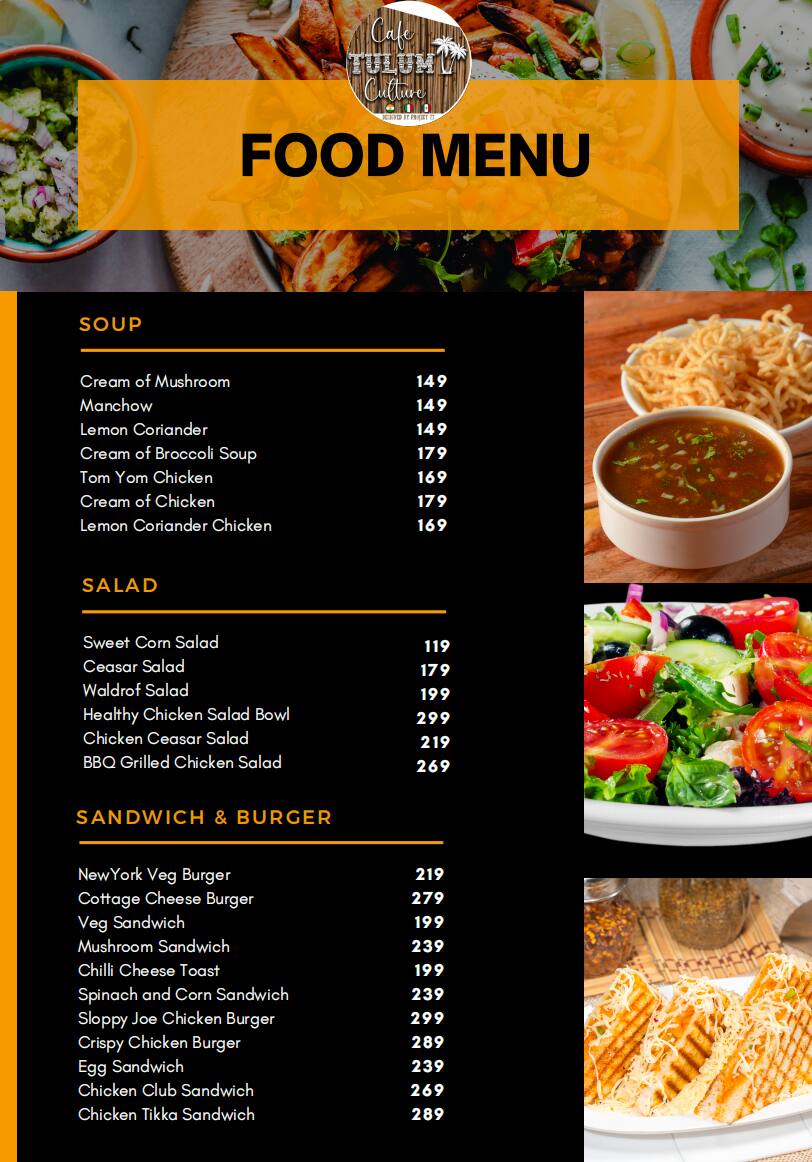 Menu of Cafe Tulum Culture, HSR, Bangalore