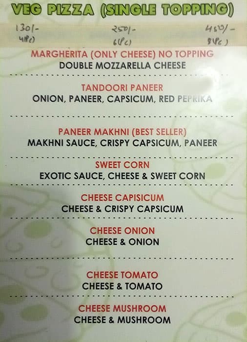 Menu of Pizza Cafe, Transport Nagar, Lucknow