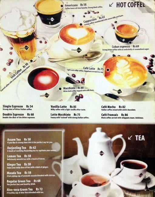 Menu at Choco Cafe, Kolkata, G926+W66