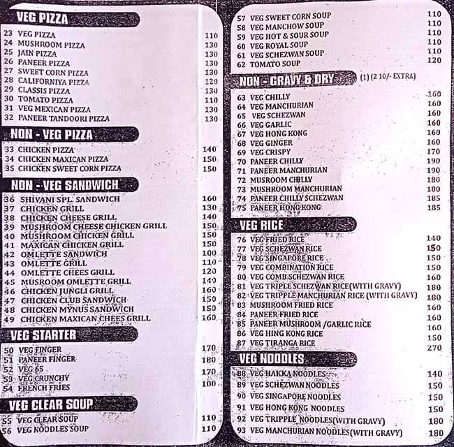 Menu at Shivani Chinese & Pizza Corner, Mumbai, 4/704