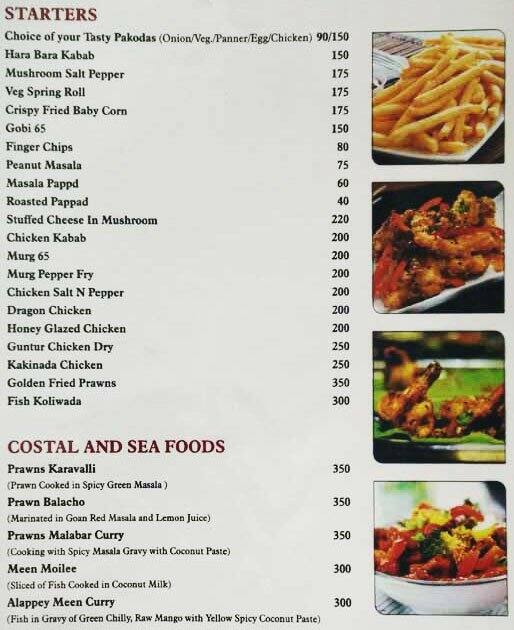 Menu at Hotel Pigeon International, Bengaluru