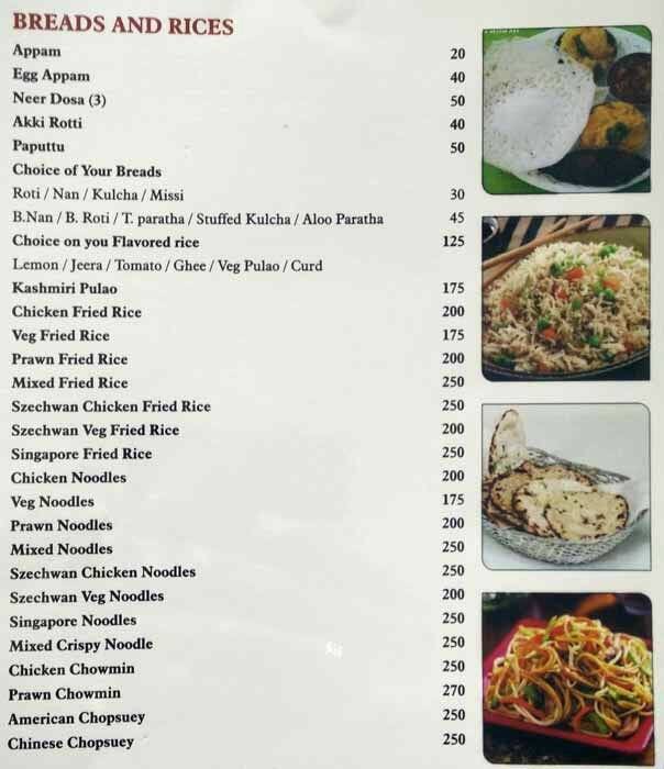 Menu at Hotel Pigeon International, Bengaluru