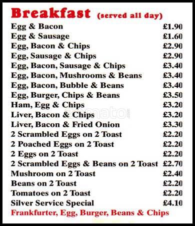 Menu at Silver Service Cafe, Enfield, 621-623 Hertford Rd