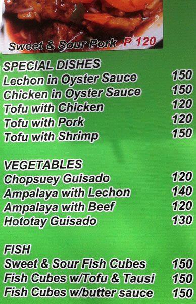 Menu at Pancit Malabon restaurant, Manila, G