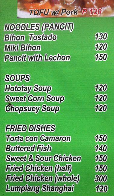 Menu at Pancit Malabon restaurant, Manila, G