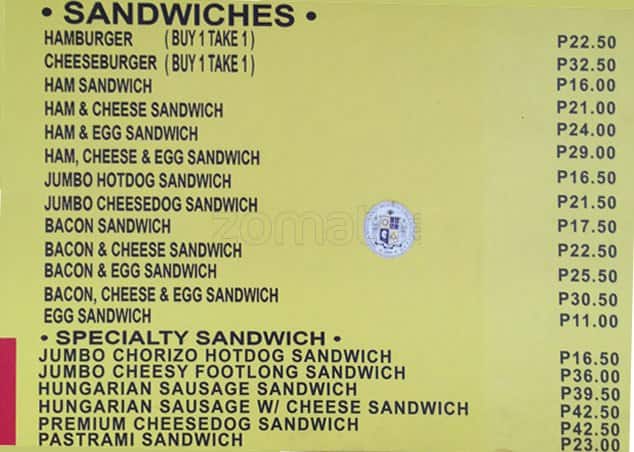 Menu at Angel's Hamburger, Quezon City, Stanford Street Corner Aurora ...