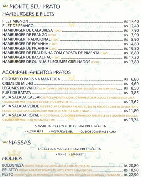 Menu at Royal Burger restaurant, São Paulo, Rua Pio XI