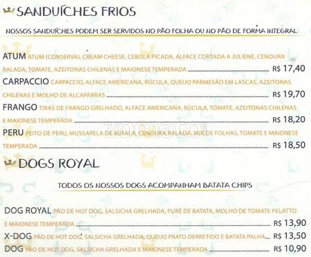 Menu at Royal Burger restaurant, São Paulo, Rua Pio XI