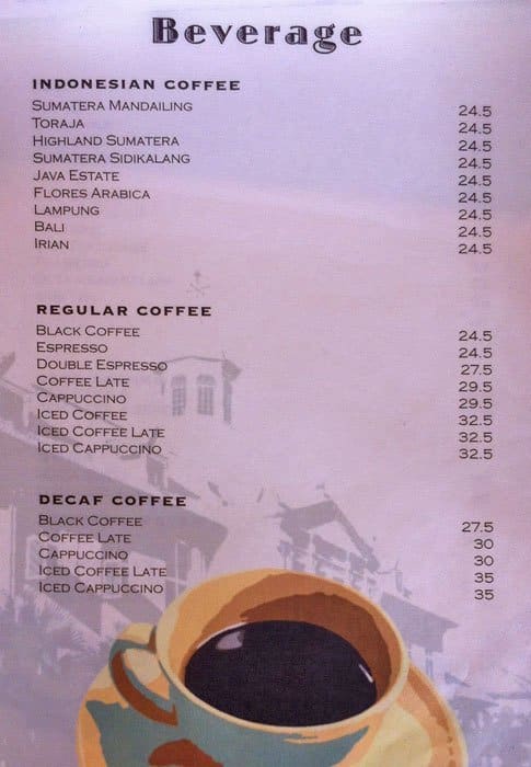 Menu at Waroeng Kopi, Jakarta, Central Park