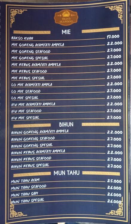 Menu at Resto Seafood 99 restaurant, Jakarta, Jl. TB Simatupang dpn ...