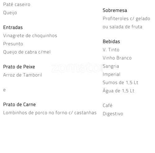 Menu em Baía Tejo restaurante, Gaio-Rosário, Largo das Forças Armadas 20