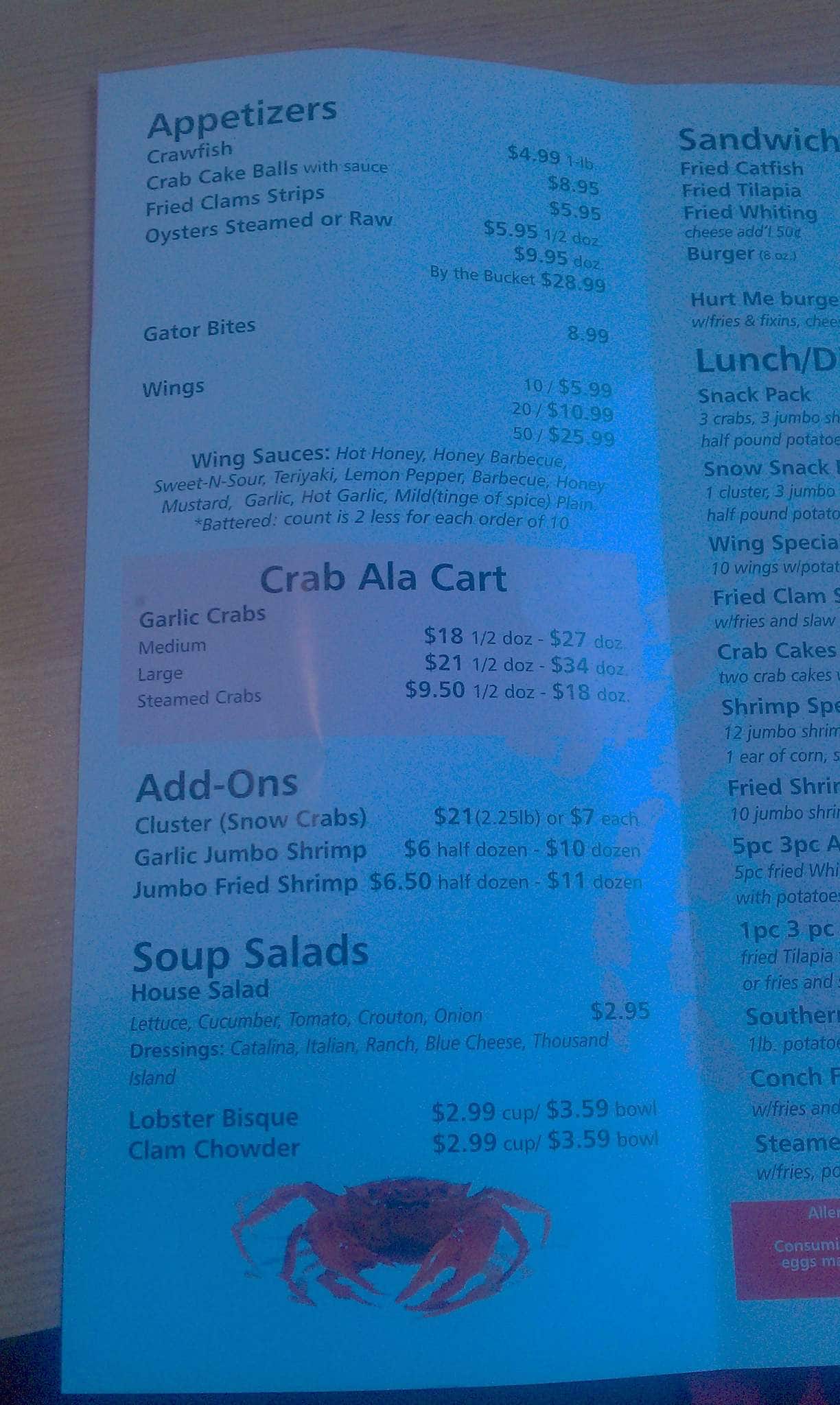 Menu at Crab Stop Ii restaurant, Daytona Beach