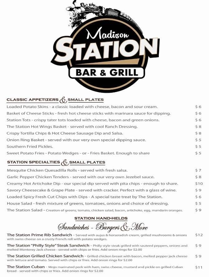 Menu at The Station pub & bar, Madison, Madison Blvd