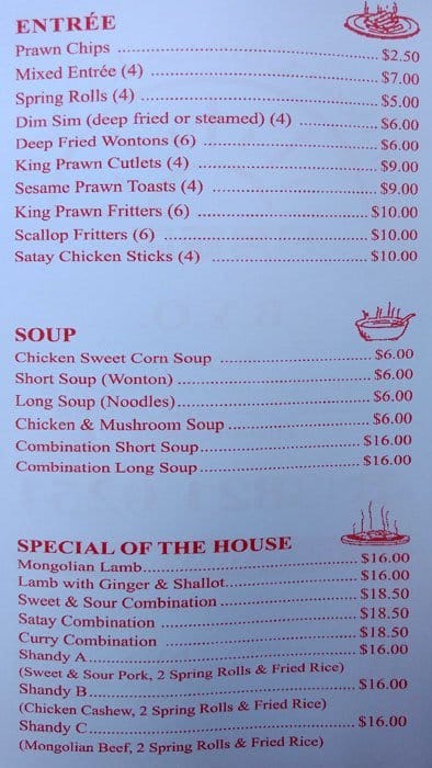 Menu at Sun Moon, Thornlands