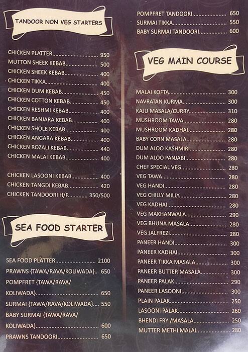 Menu of Hotel Angaraj, Kondhwa, Pune