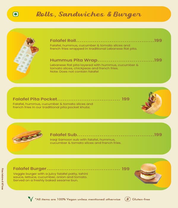 Menu of Habibi Falafel, JP Nagar, Bangalore