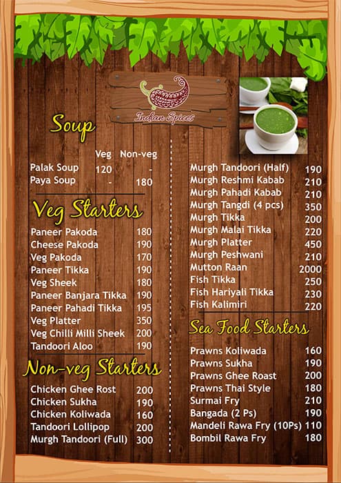 Menu of Indian Spice, Powai, Mumbai