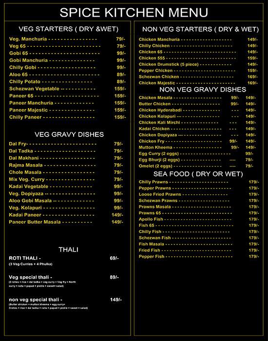 Menu at Spice Kitchen, Hyderabad, 1-90/2/G/1