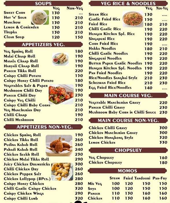 Menu of Hunger Kitchen, Sector 132, Noida