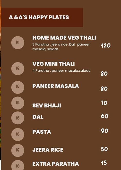 Menu of A & A's Happy Plates, Wadgaon Sheri, Pune