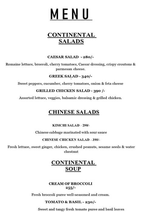 Menu of The White Cashew, Sainikpuri, Secunderabad