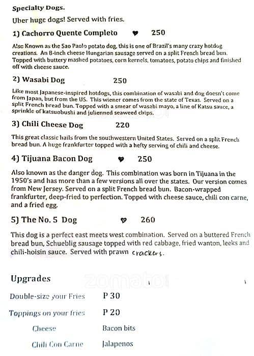 Menu at Wicked Dogs restaurant, Parañaque