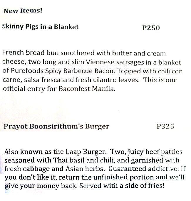 Menu at Wicked Dogs restaurant, Parañaque