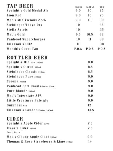 Menu at The Stables Whitford restaurant, Auckland