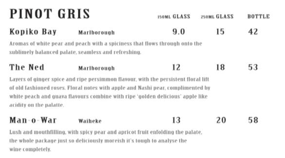 Menu at The Stables Whitford restaurant, Auckland