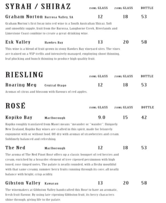 Menu at The Stables Whitford restaurant, Auckland