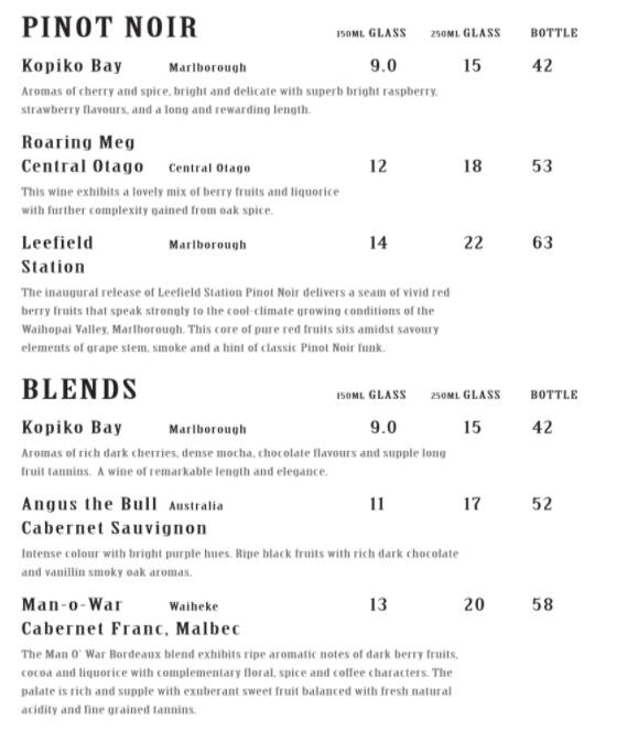 Menu at The Stables Whitford restaurant, Auckland