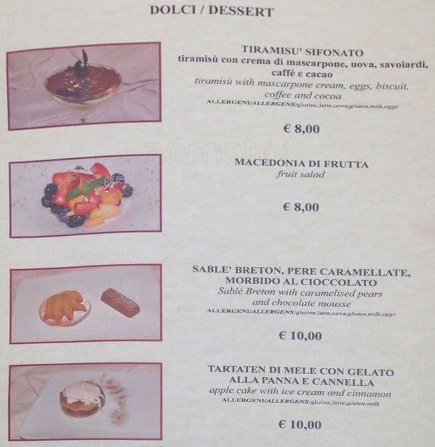 Menu da San Carlo Al Corso caffè bar, Milano