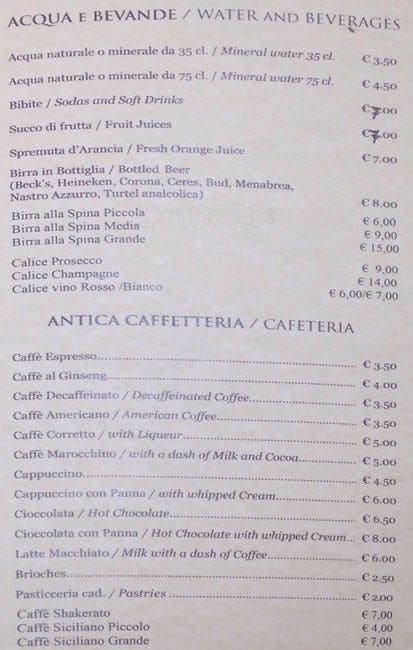 Menu at San Carlo al Corso Cafe&bistrot, Milan