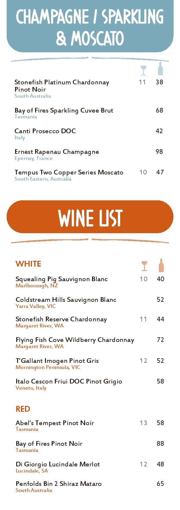 Menu at Mon Bar, Haymarket