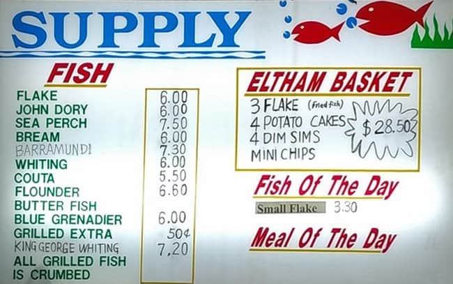 Menu at Eltham Fish & Chips Shop restaurant, Eltham