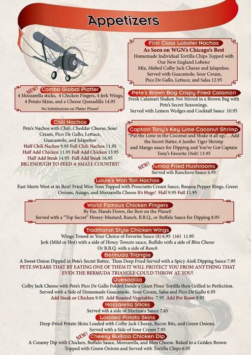 Menu at Pilot Pete's restaurant, Schaumburg, 905 W Irving Park Rd