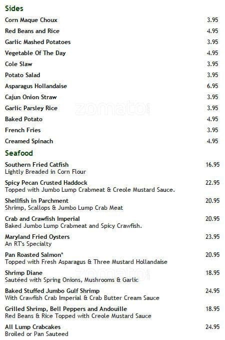 Menu at RT's Restaurant, Alexandria, Mt Vernon Ave