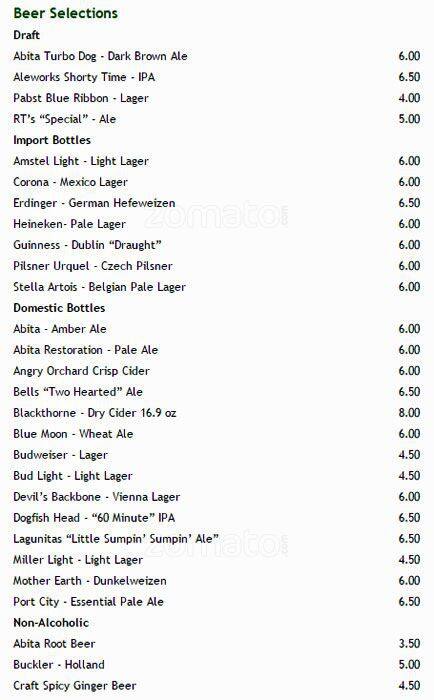 Menu at RT's Restaurant, Alexandria, Mt Vernon Ave