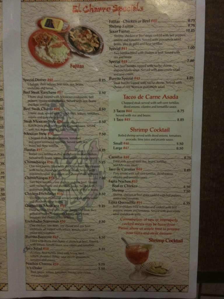 Menu at El Charro Mexican Restaurant, Covington, Elm St NE