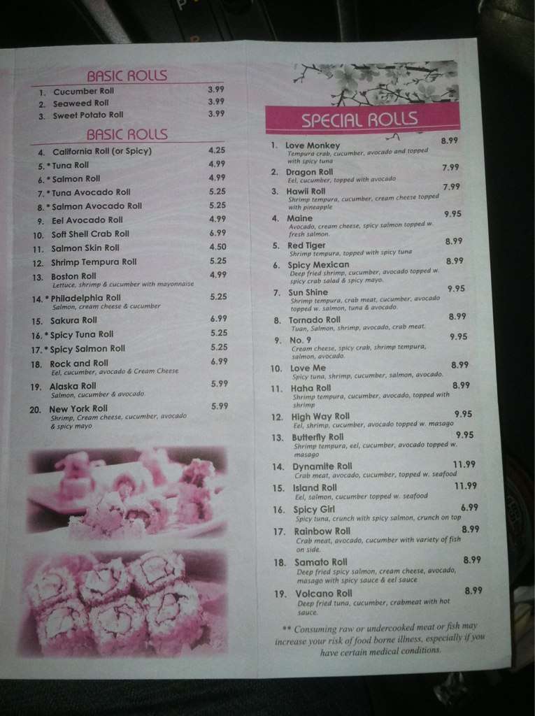 Menu at Samato restaurant, Clanton