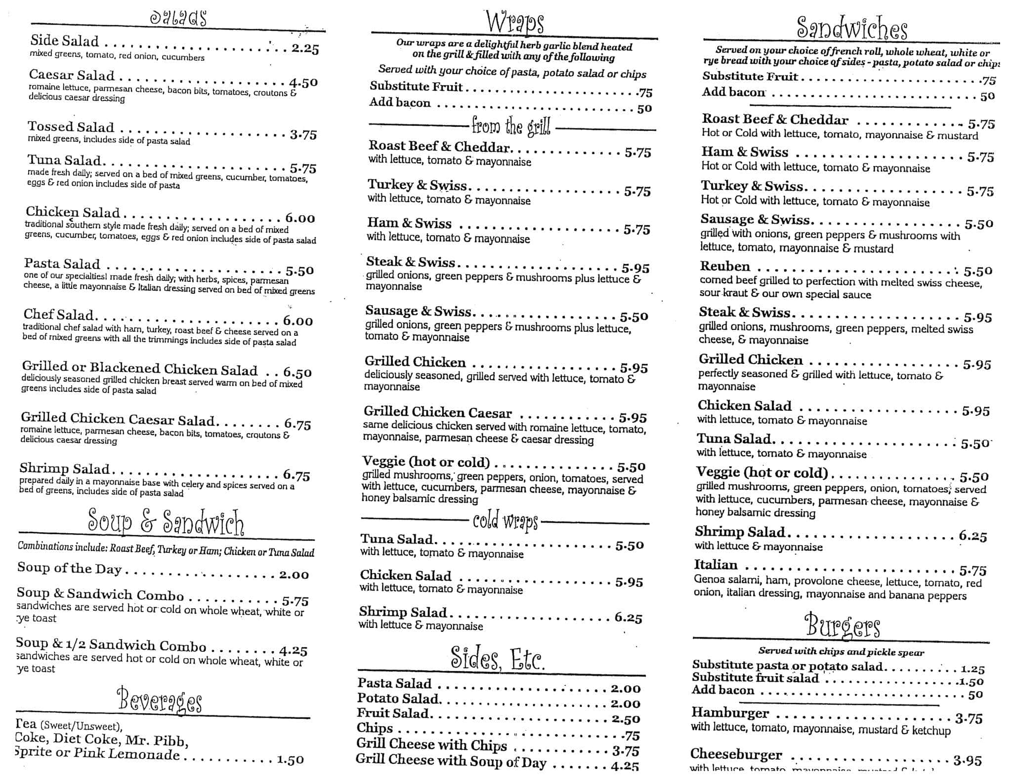 Menu at Angel's Cafe, Brunswick