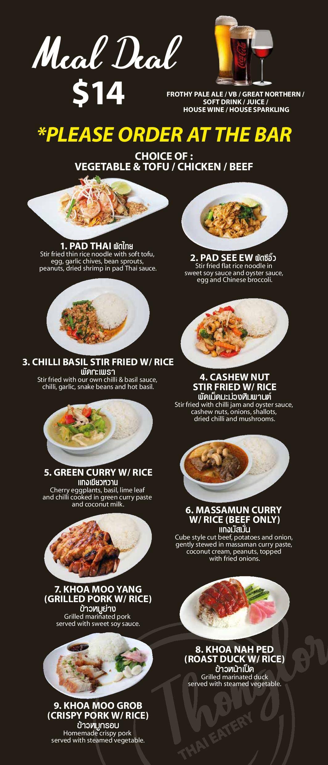 Menu at Thonglor Thai Eatery restaurant, Sydney
