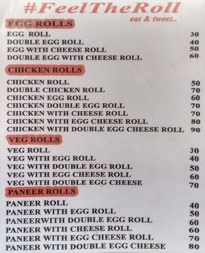 Menu at Feel The Roll, Bengaluru, Opposite Mantri Commercio