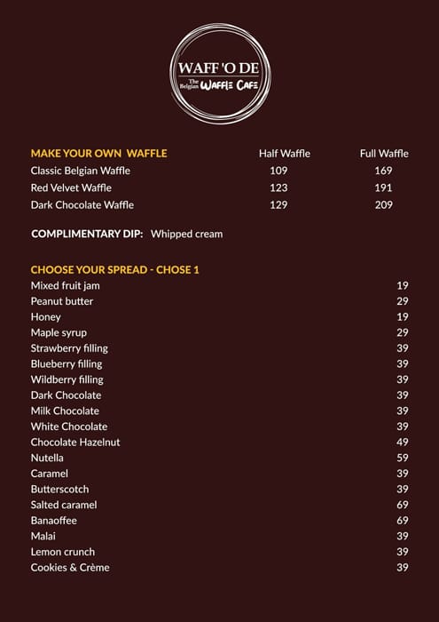 Menu at The Belgian Waffle Cafe, Chennai, PLOT NO. 12