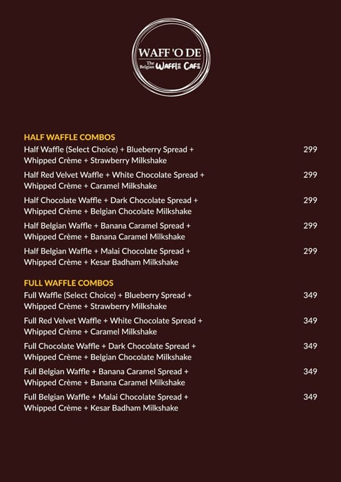 Menu at The Belgian Waffle Cafe, Chennai, PLOT NO. 12