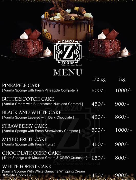 Menu of Zi And Zo Foods, Mira Road, Mumbai