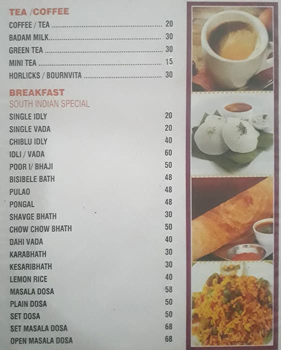 Menu of Hotel Mysore Palace, Sakthi Nagar, Mysore