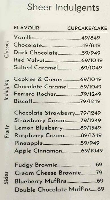 Menu of Sheer Indulgents, Saroor Nagar, Hyderabad