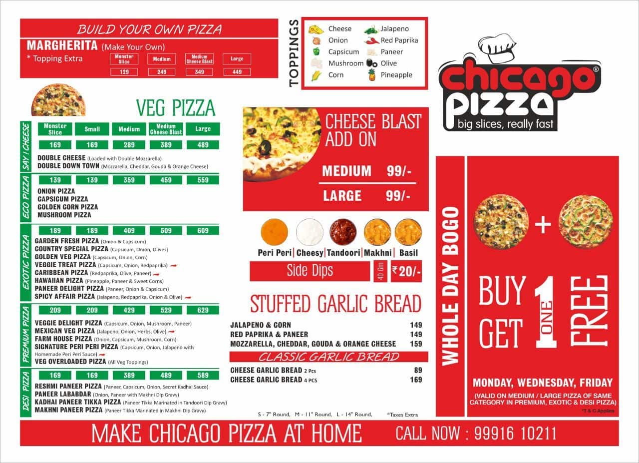 Menu of Chicago Pizza, Vasant Vihar, Thane West, Thane