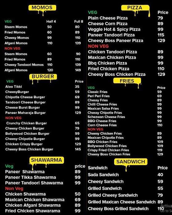 Menu of Cheesy Boss, Kamothe, Navi Mumbai